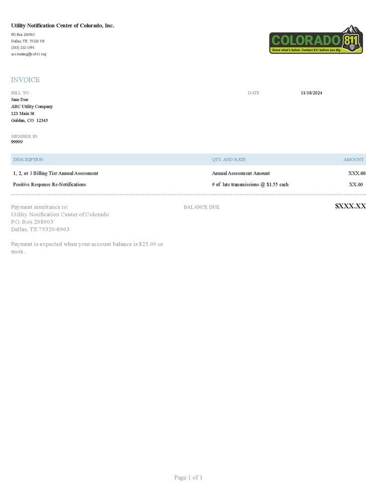 Colorado 811 New Billing and Fee Assessment Model 2025